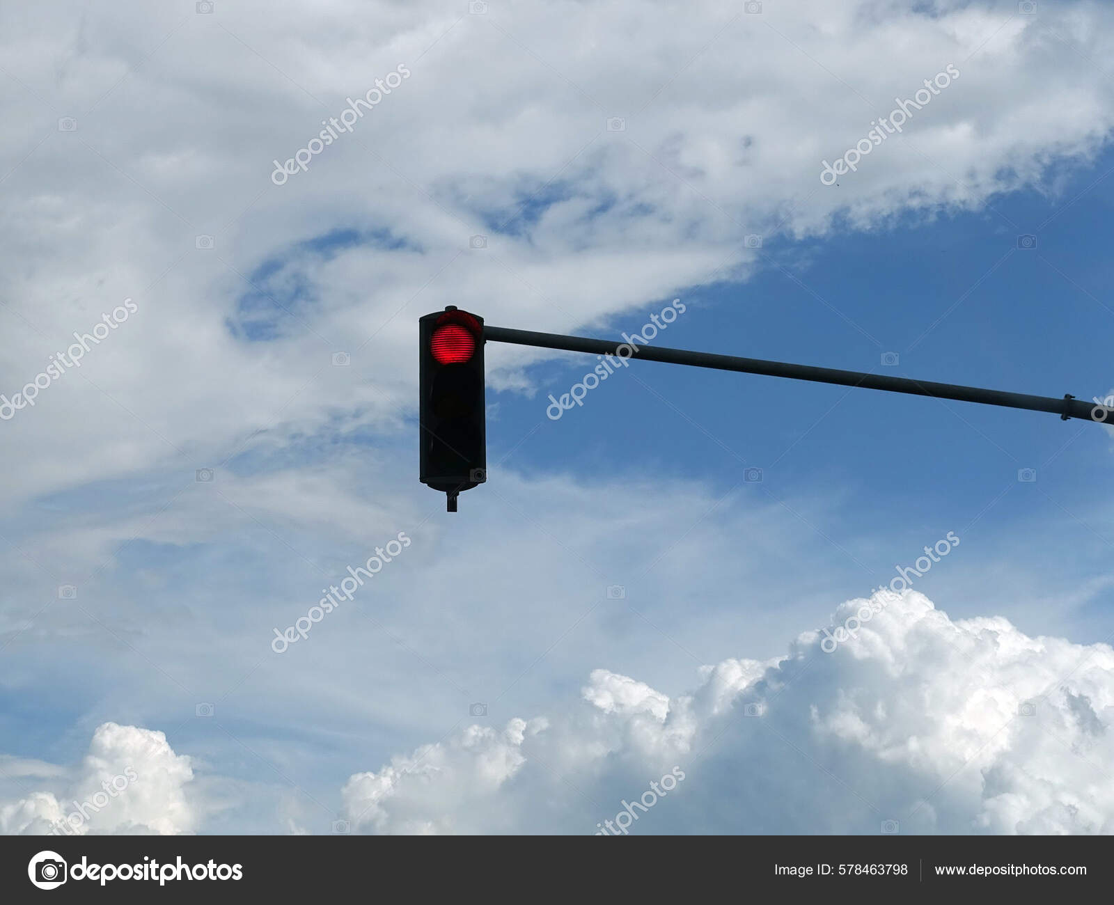 Red Color Traffic Light Cloudy Sky Background Stock Photo by ©wirestock ...