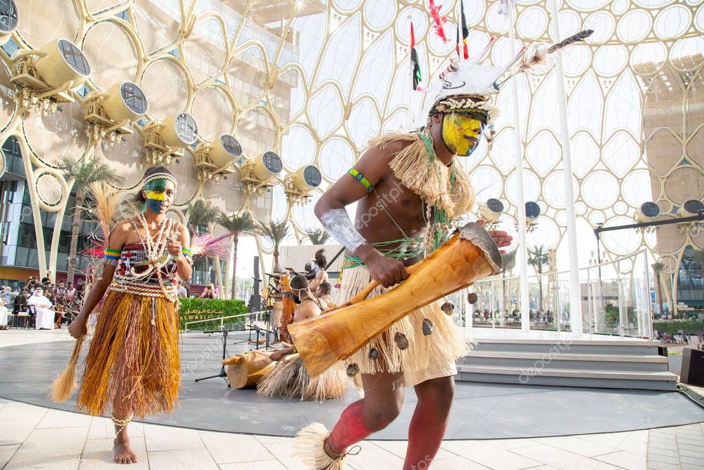 Papua New Guinea Island first nation dancers at Expo2020 dancing in ...