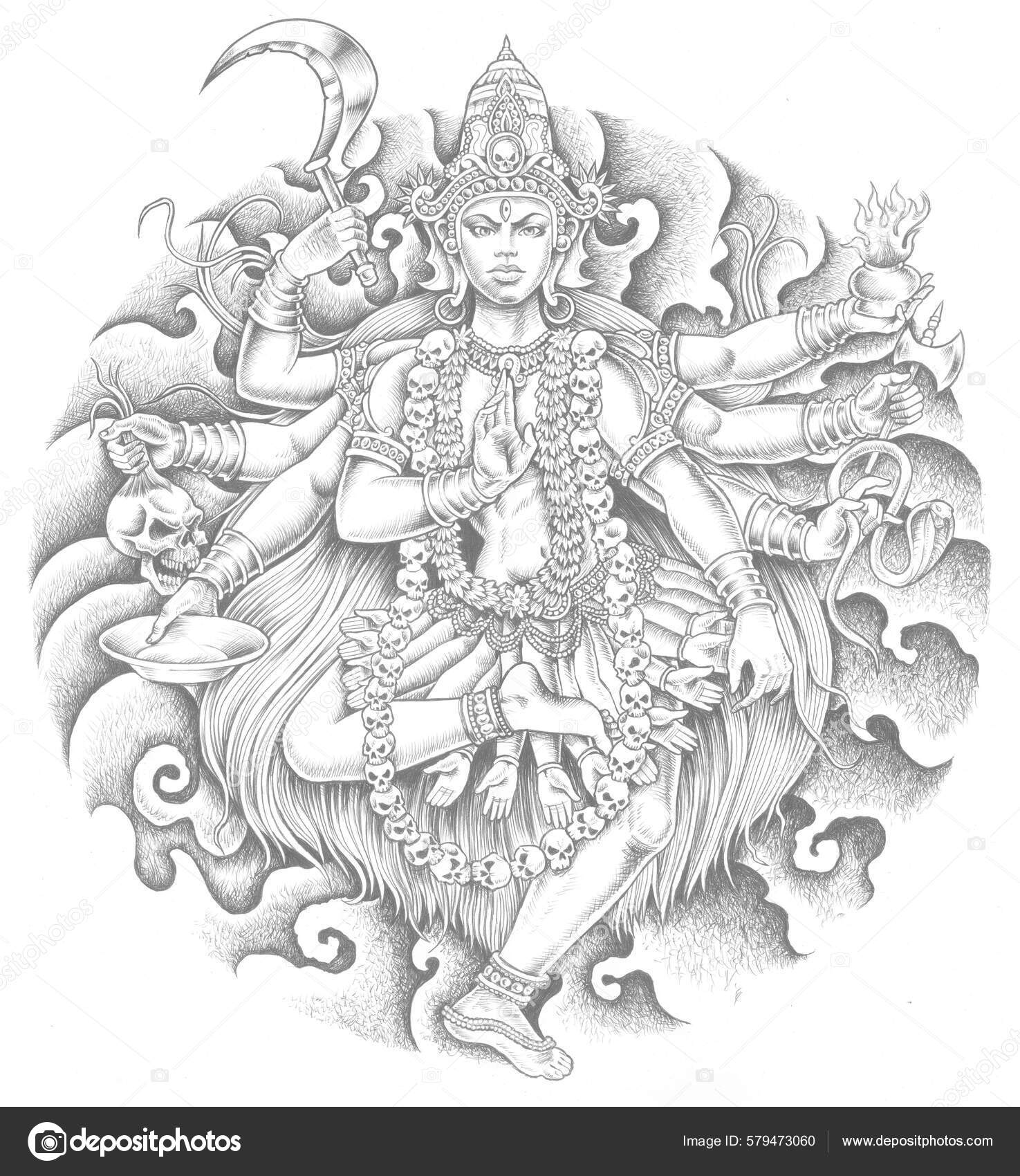 Drawing Goddess Shiva Eight Arms Stock Illustration by ©wirestock ...