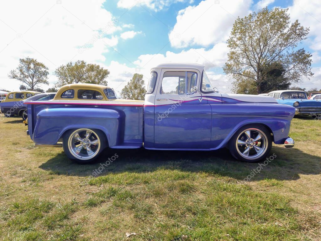 Old blue utility Chevrolet Chevy Apache V8 pickup truck 1958 by GM in ...