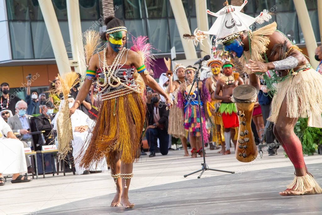 Papua New Guinea Island first nation dancers at Expo2020 dancing in ...