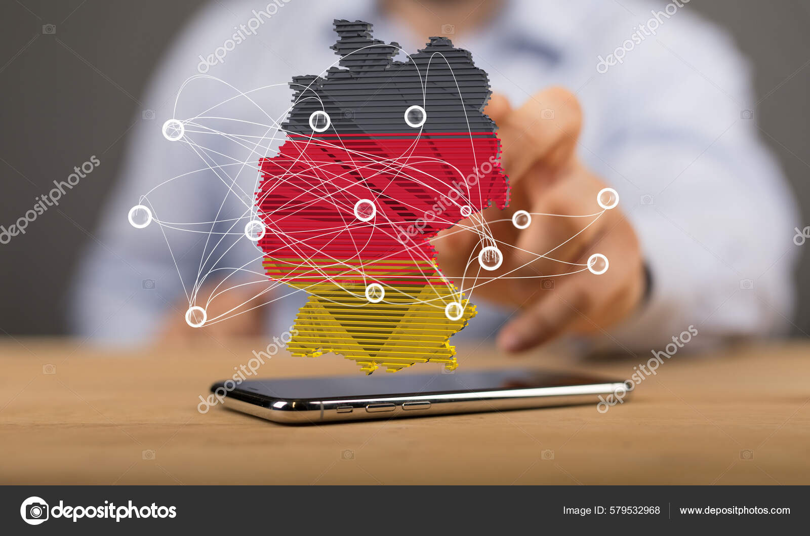 Businessman Tapping Floating Render Germany Flag Colors Connected ...