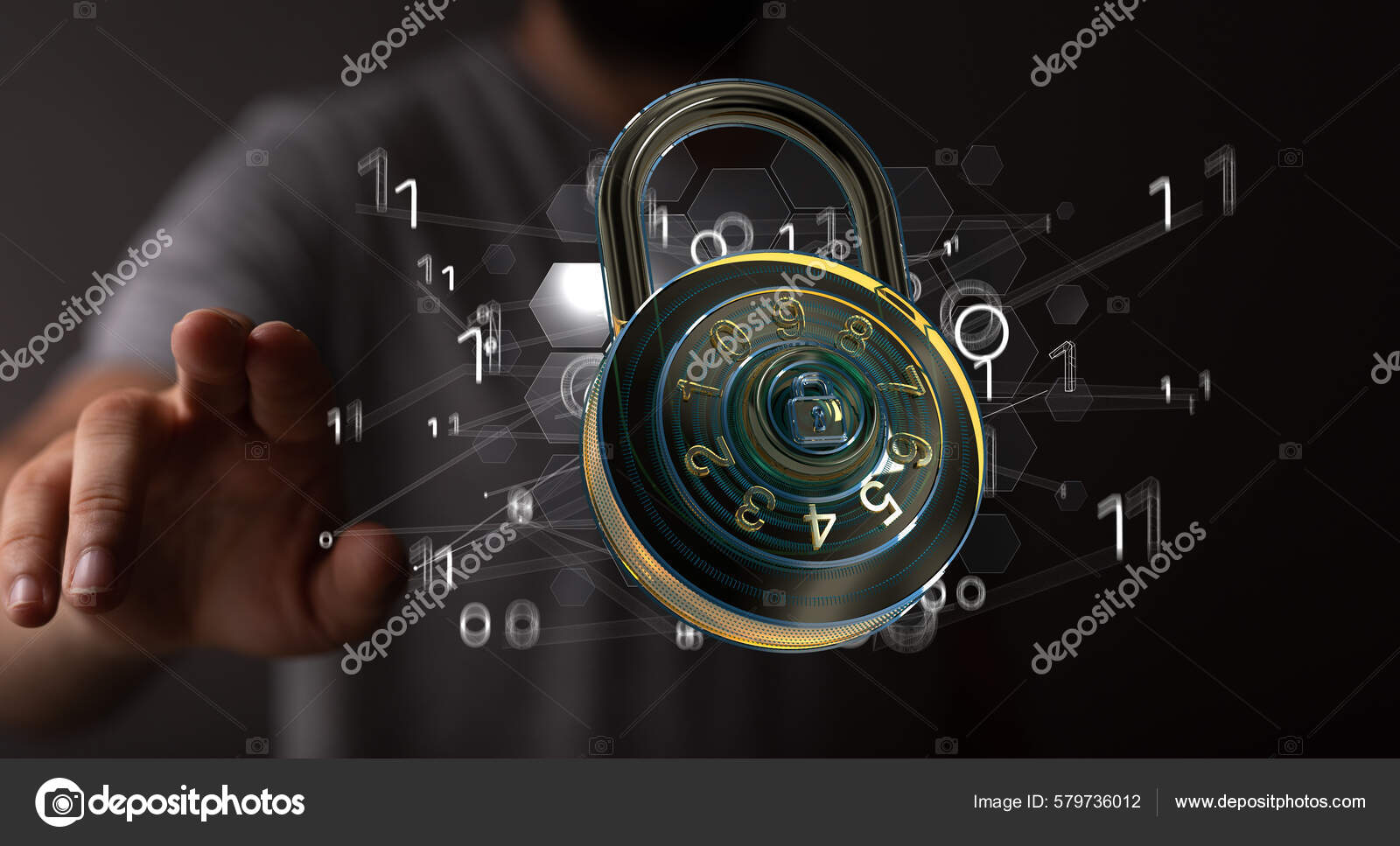 Person Tapping Digital Render Padlock Binary Code Cybersecurity Concept — Stock Photo ...