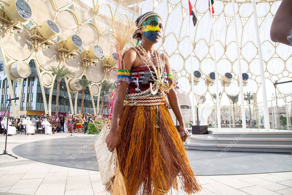 Papua New Guinea Island first nation dancers at Expo2020 dancing in ...