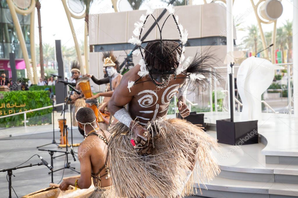 Papua New Guinea Island first nation dancers at Expo2020 dancing in ...