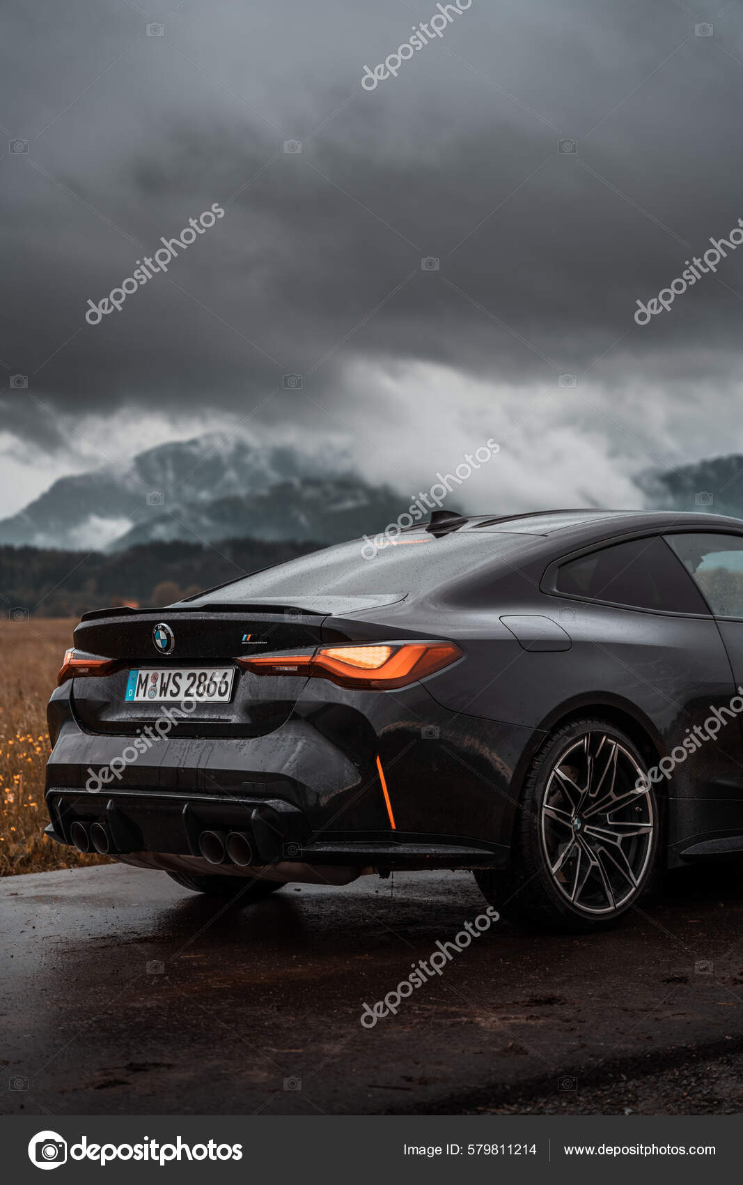 Rear View Modern Bmw Mountains Luxurious Sports Car Dream Car — Stock ...