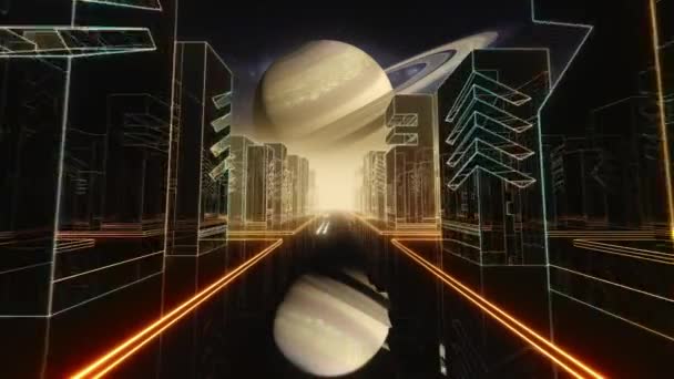 Synthwave Futuristic Sci Loop Planet Saturn Background — Stock Video ...