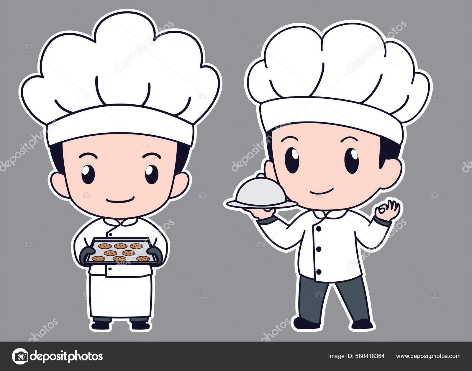 Personaje Chibi Kawaii Chico Guapo Con Uniforme Chef Sosteniendo Plato ...