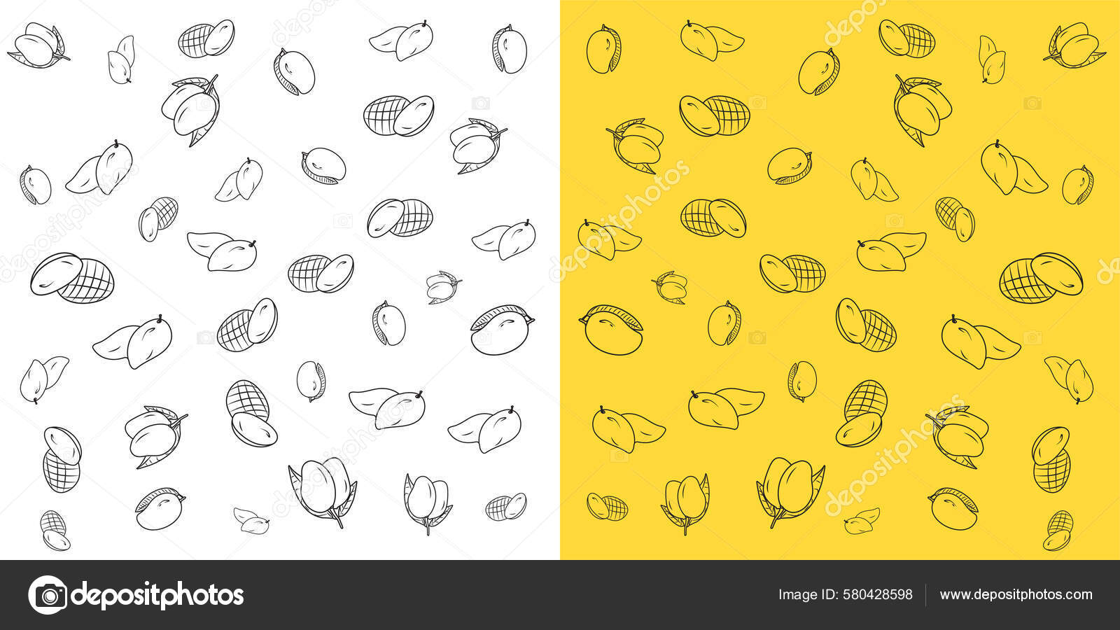 Yellow Mango Doodle Pattern Background Exotic Realistic Fruits Doodle ...