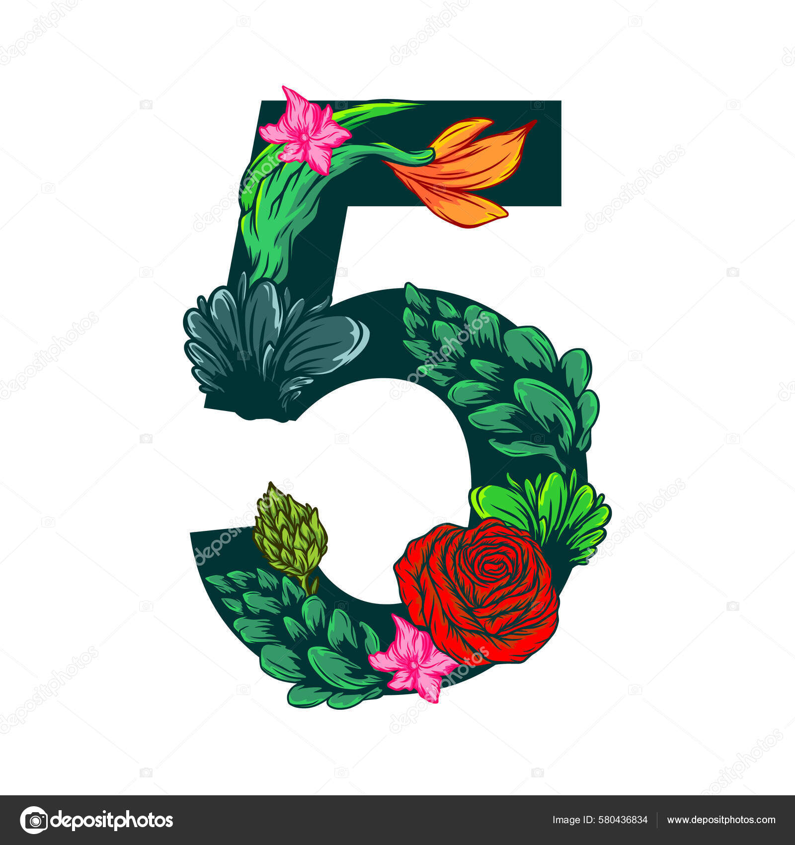 Number Five Floral Pattern Isolated White Background Scalable Vector ...