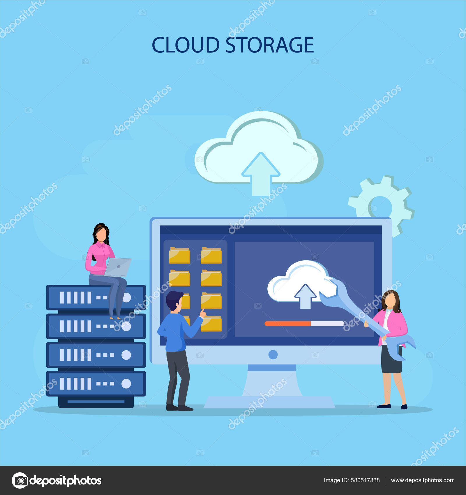 Vector Design Cartoon Characters Working Cloud Storage System Servers ...