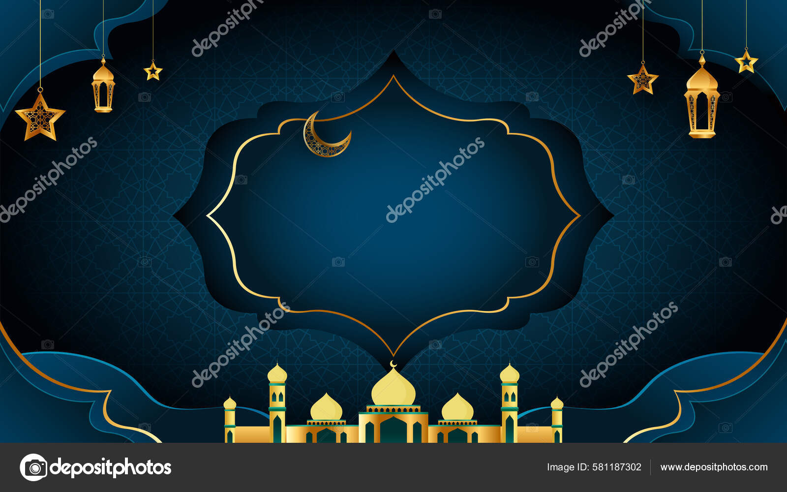 Muslim Background Golden Mosque Bottom Illustration Empty Text Space ...