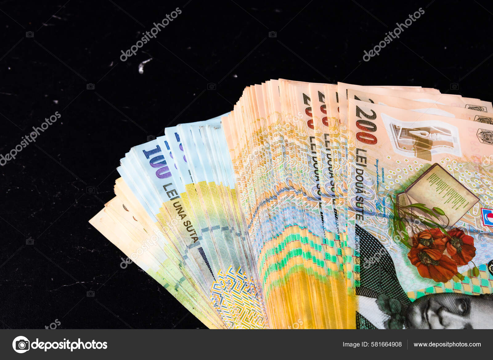 Stack Lei Romanian Money Black Background — Stock Photo © wirestock ...