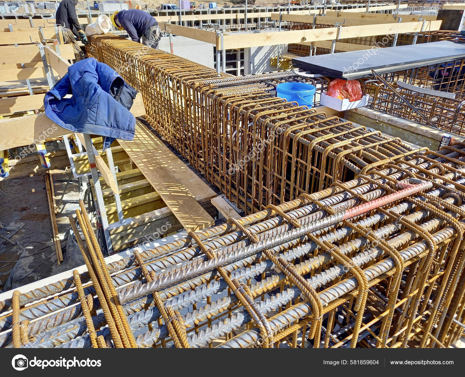 Closeup Reinforced Concrete Beams Construction Site — Stock Photo ...