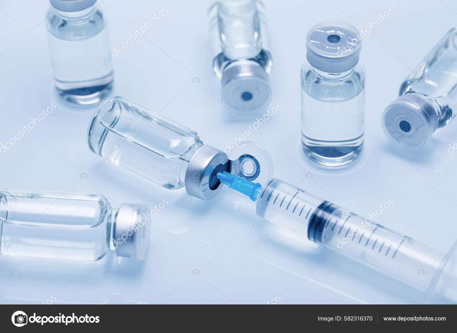 Closeup Medicine Injection Vials Liquid Syringe Isolated White ...