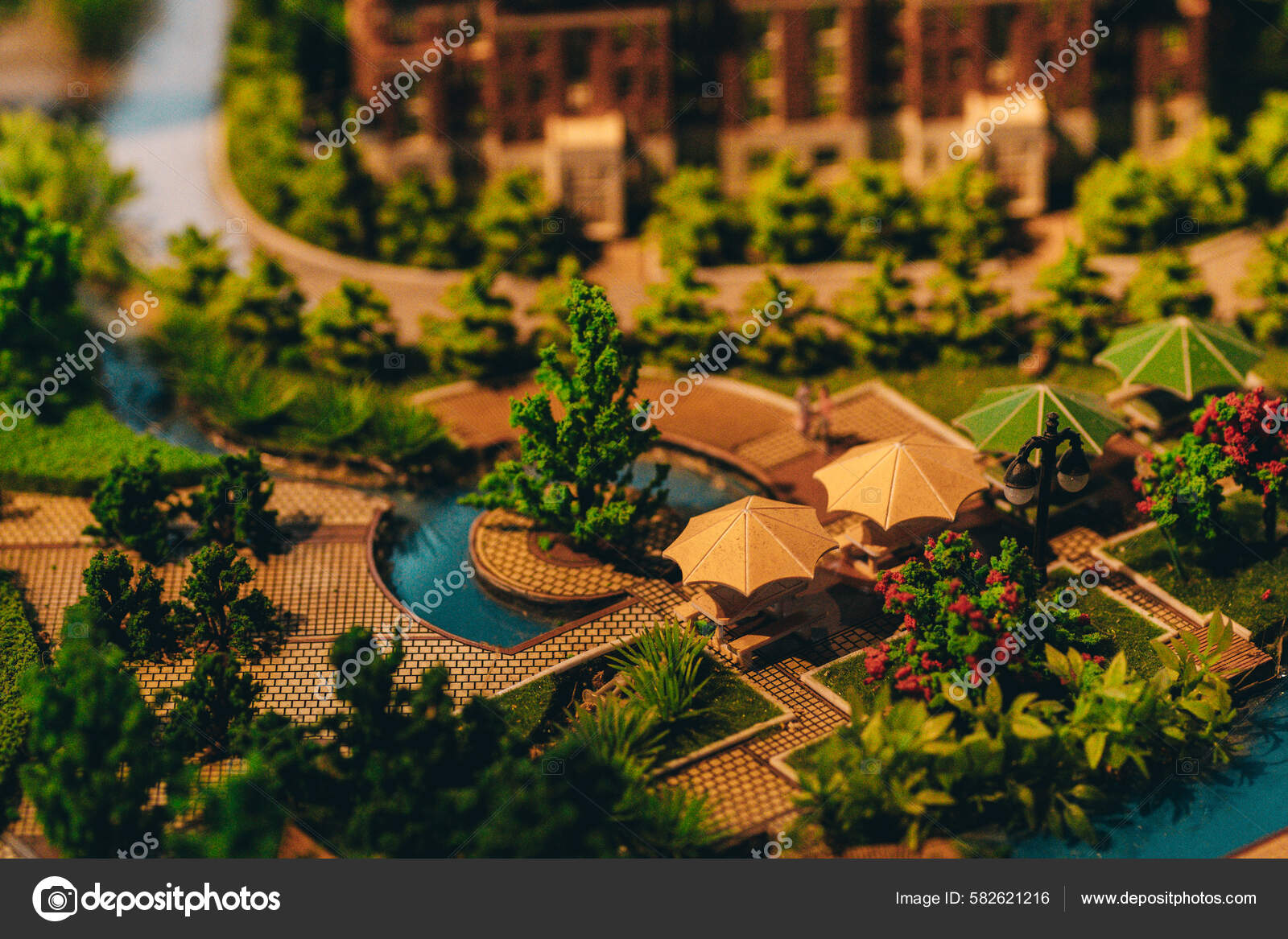 Model Maquette Green Resort Trees Plants Tables Water River Stock Photo ...