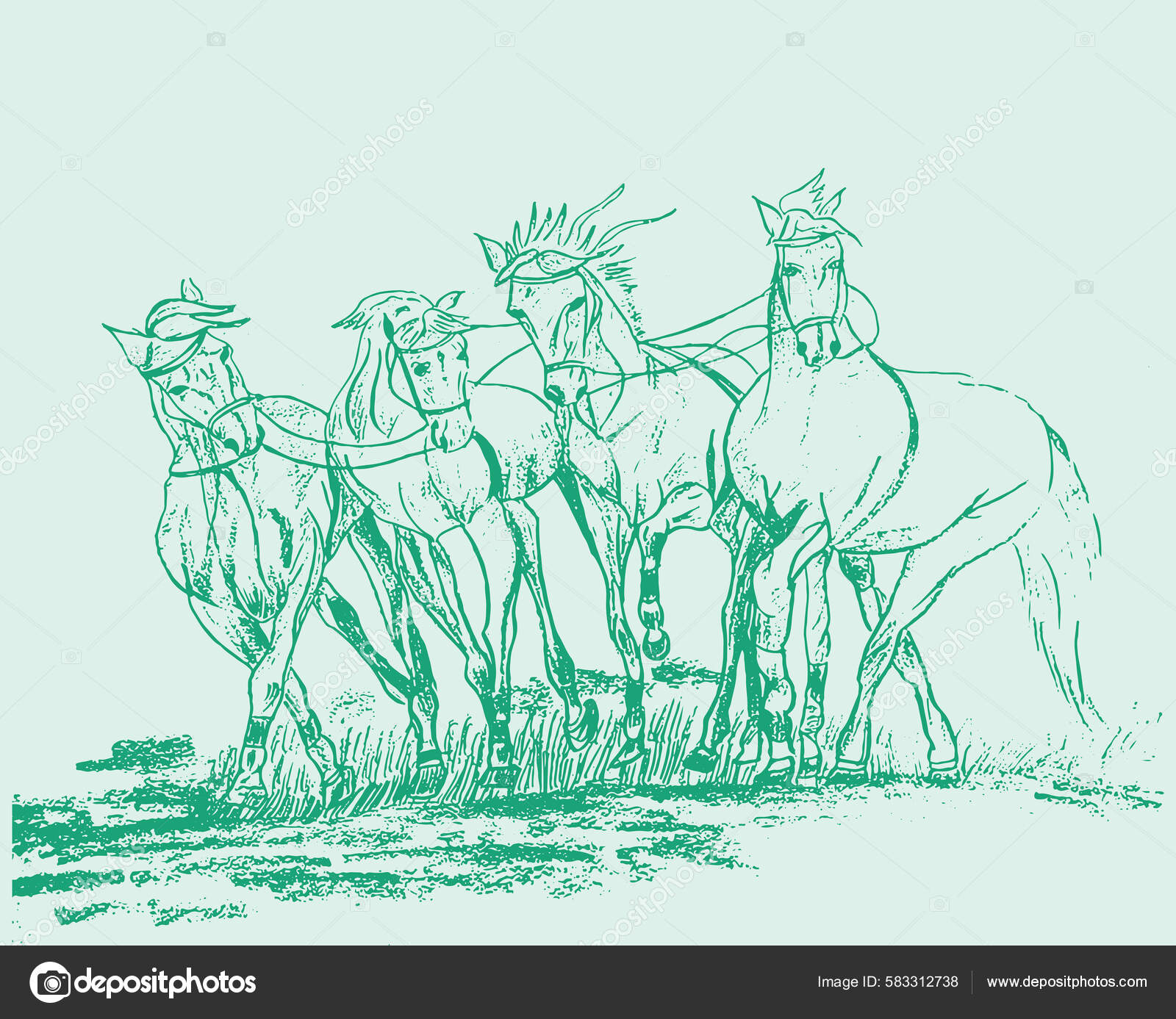 Vector Horses Green Background Stock Vector by ©wirestock_creators ...