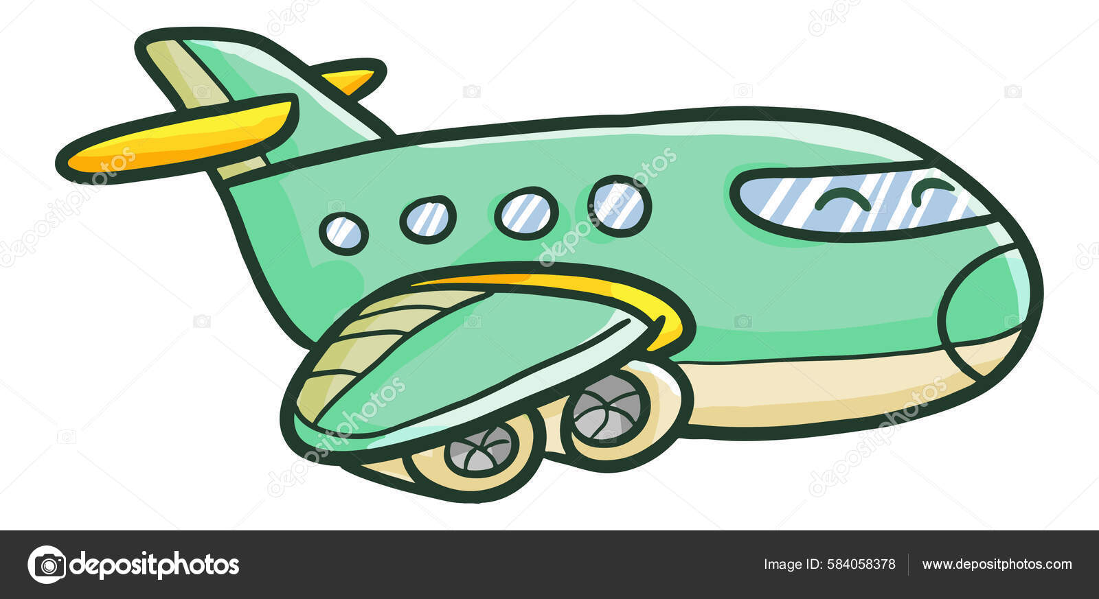 Vector Design Green Cartoon Airplane Smiling Eyes Stock Vector by ...