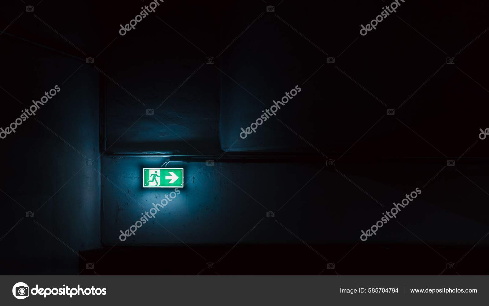 Closeup Neon Emergency Exit Sign Underground Garage — Stock Photo ...