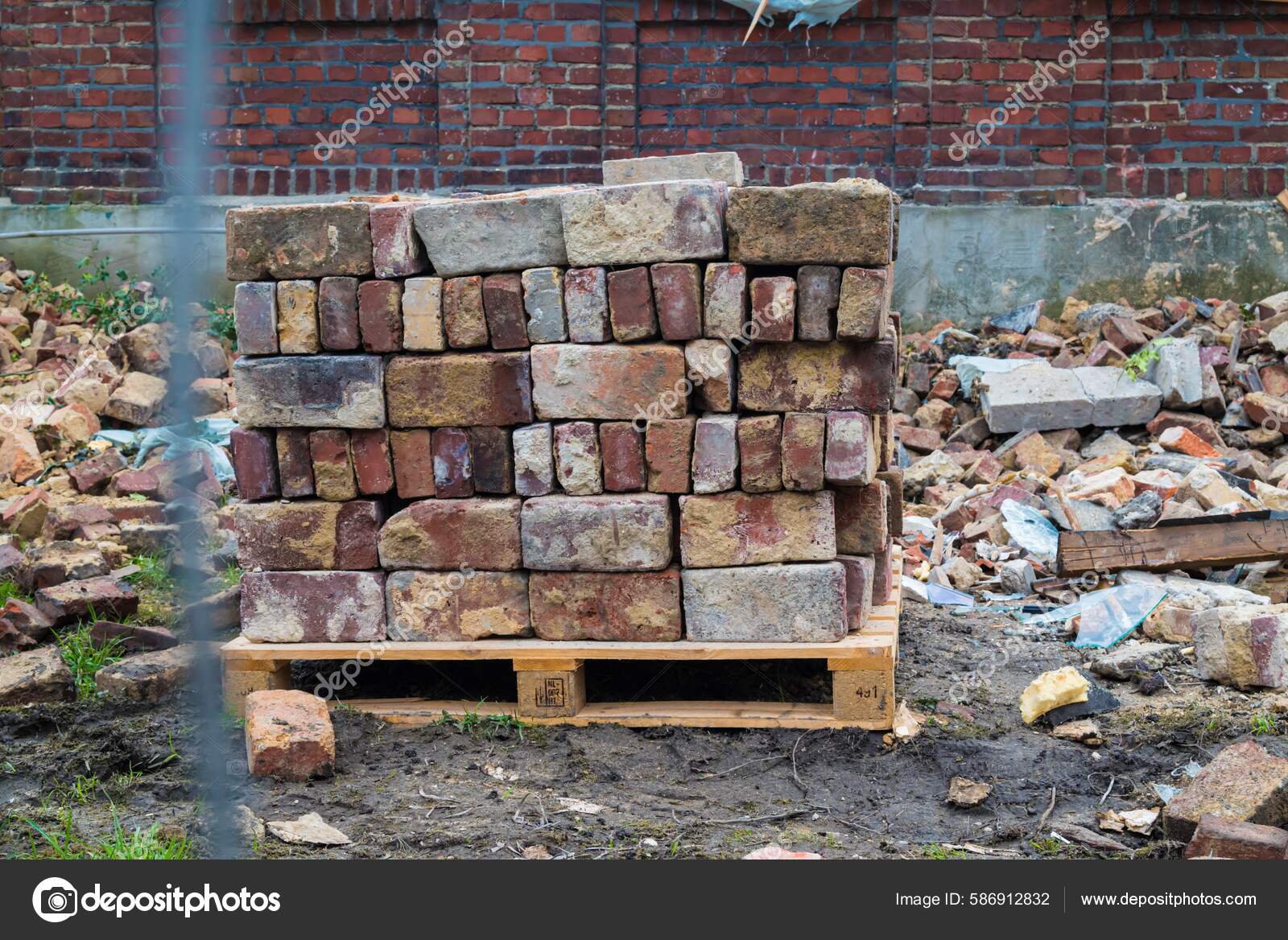 Pile Stacked Bricks Background Demolished Building — Stock Photo ...