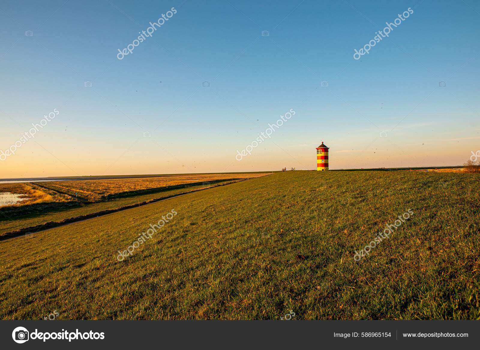 Old Lighthouse Greenfield Coast Germany Sunset — Stock Photo ...
