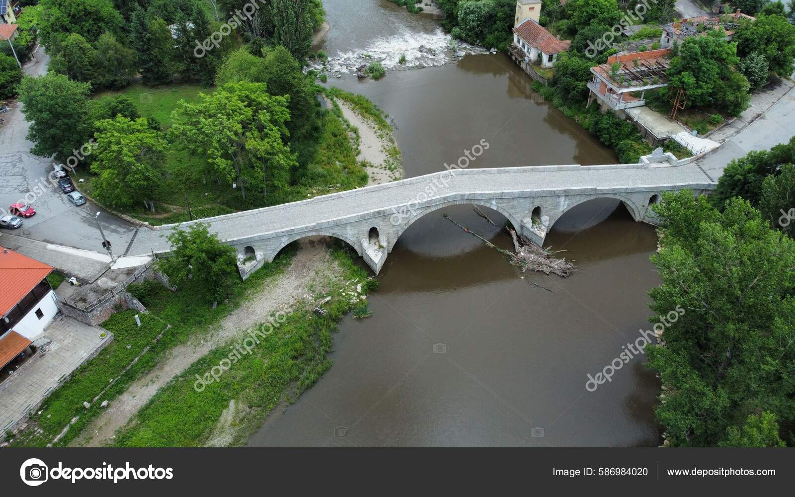 Aerial View Village Bridge River — Stock Photo © wirestock_creators ...