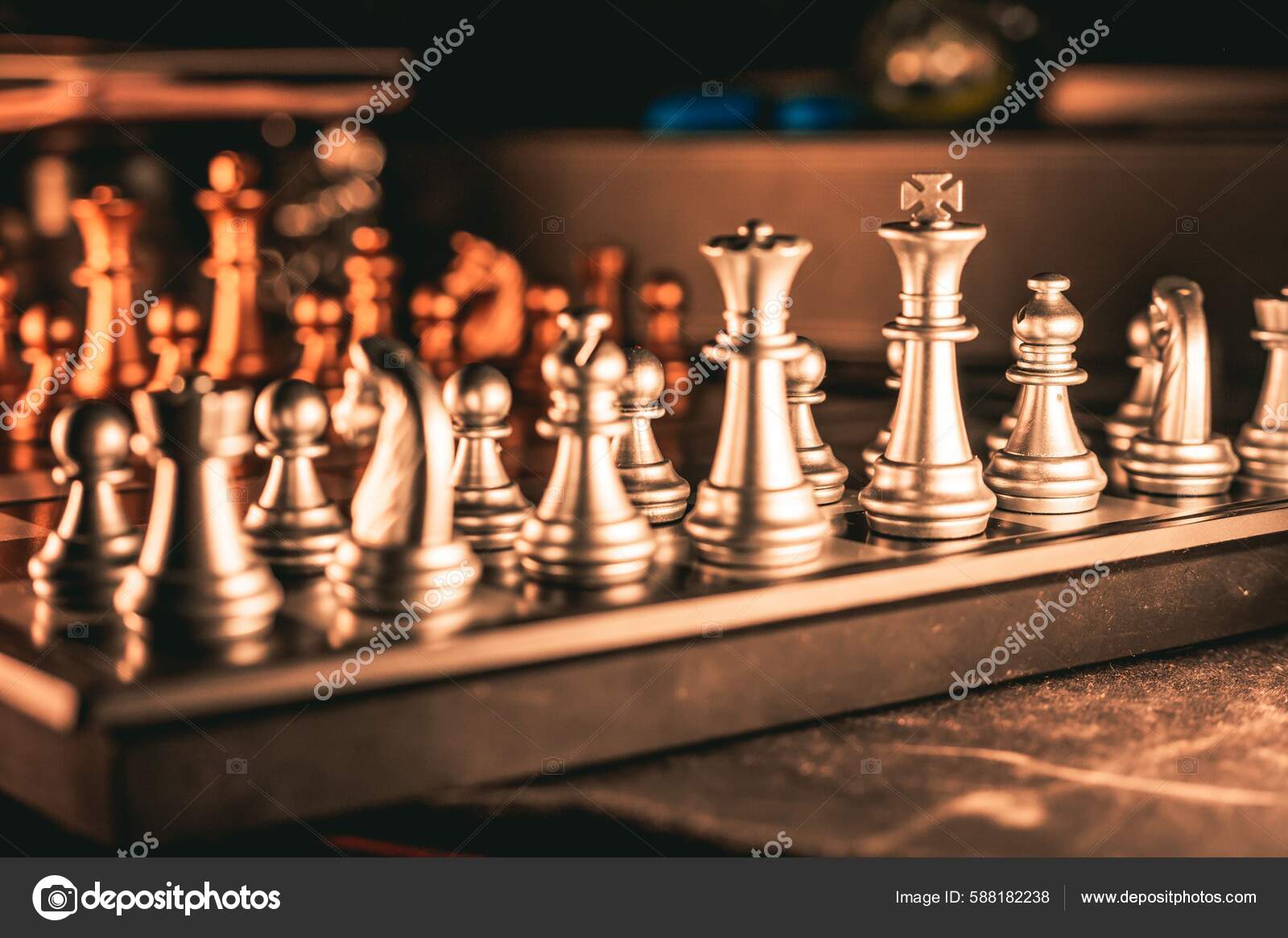 Golden Chess Pieces Placed Table — Stock Photo © wirestock_creators ...