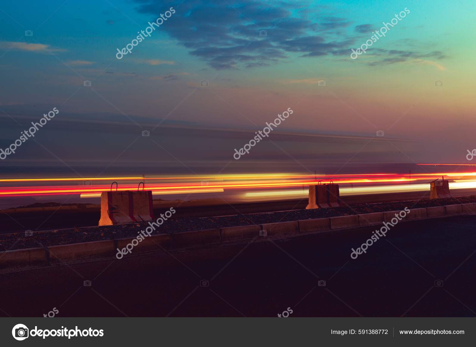 High Speed Shot Cars Road Sunset Long Exposure Stock Photo by ...