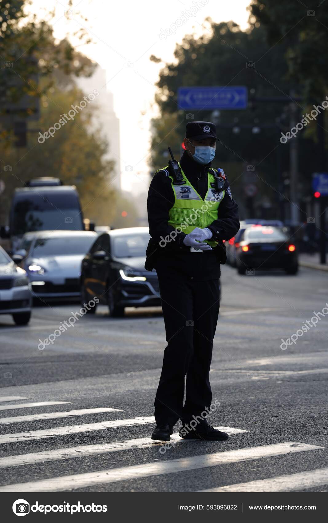 Police Officer Controlling Traffic Lot Cars Shanghai — Stock Editorial ...