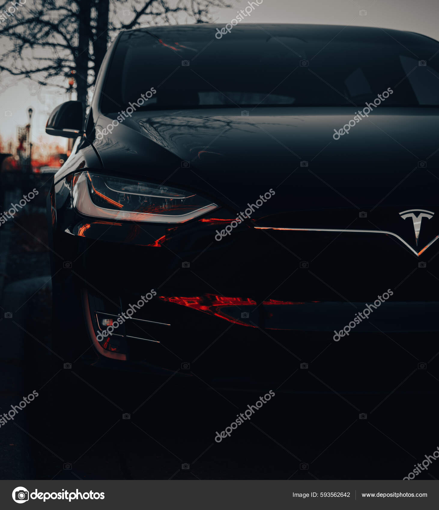 Vertical Shot Front End Black Tesla Automobile — Stock Editorial Photo ...