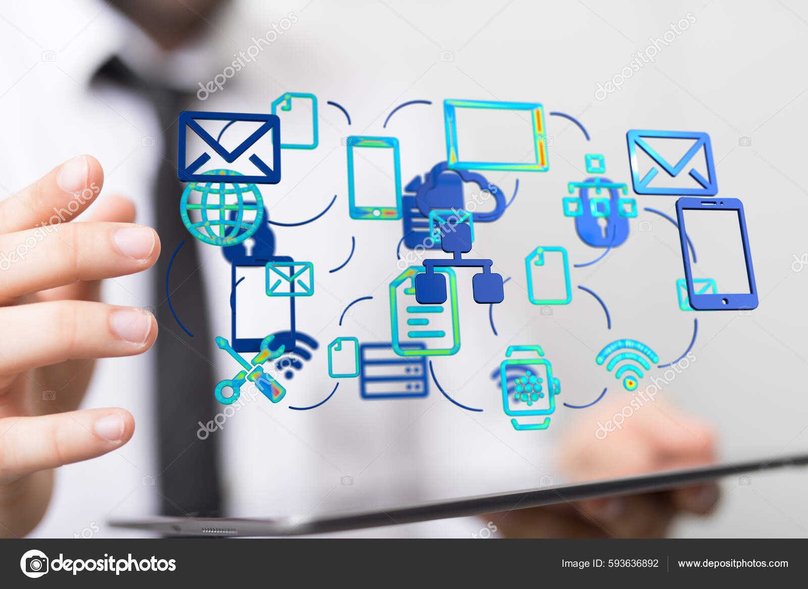 Male Hand Showing Illustration Connection Concept — Stock Photo ...