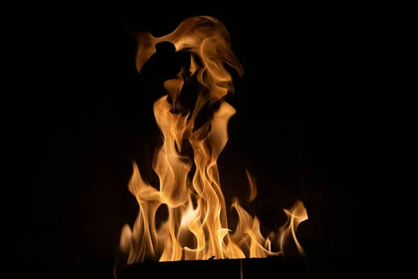 Closeup Shot Burning Fire Isolated Black Background — Stock Photo ...