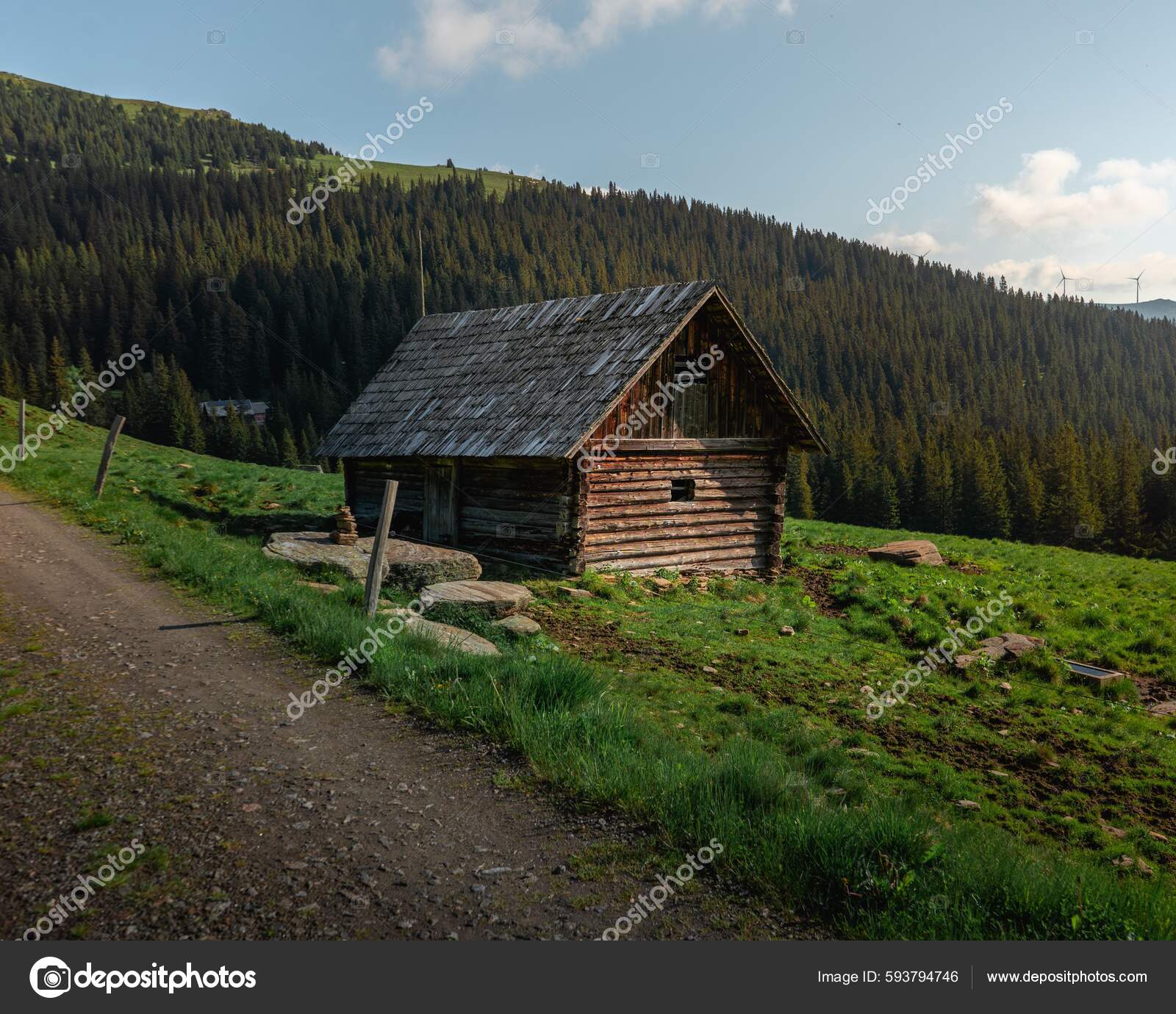Wooden Rural House Beautiful Forest Landscape Background — Stock Photo ...