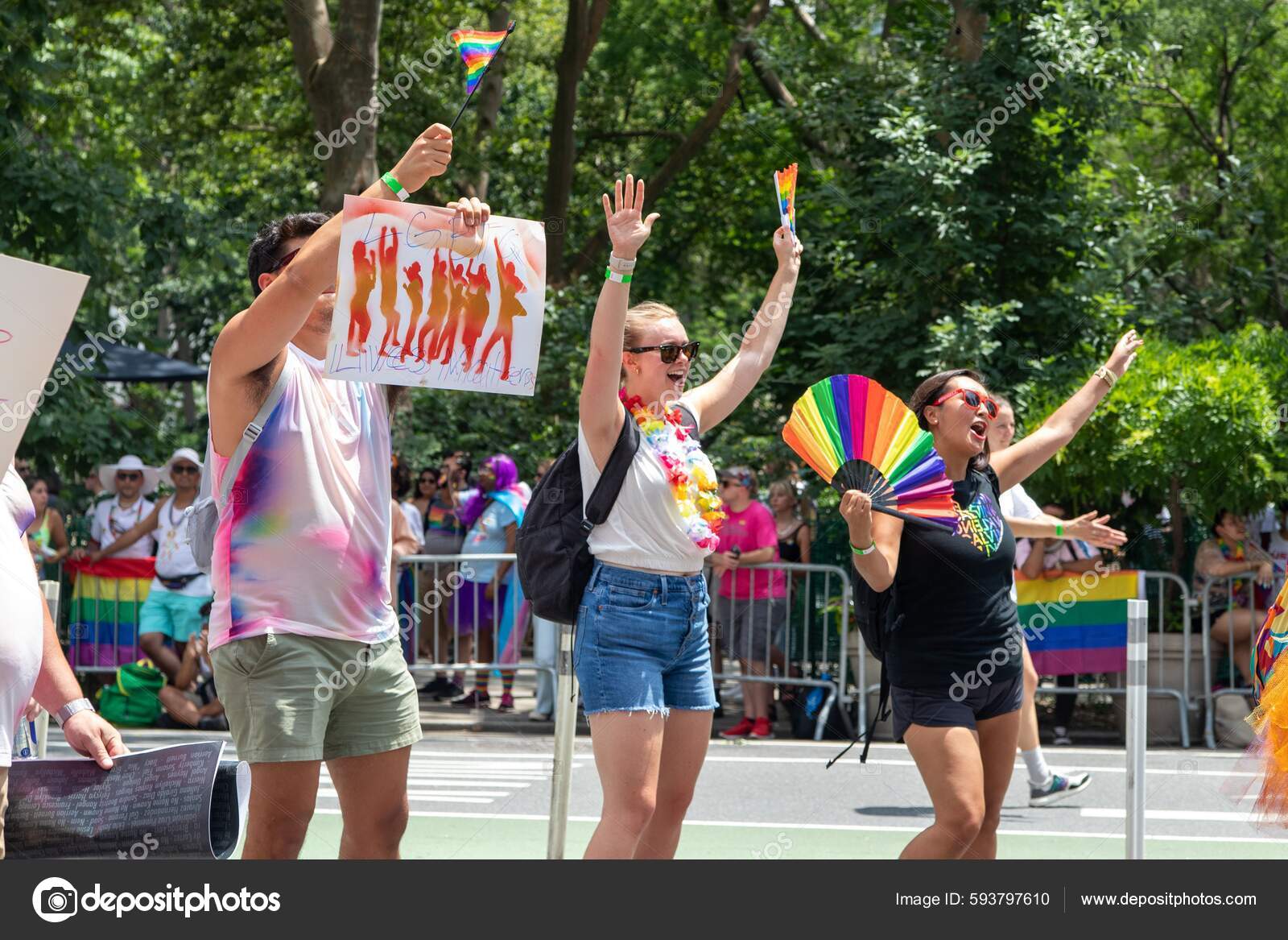 People Celebrating Pride Month Parade 2021 Streets New York City ...