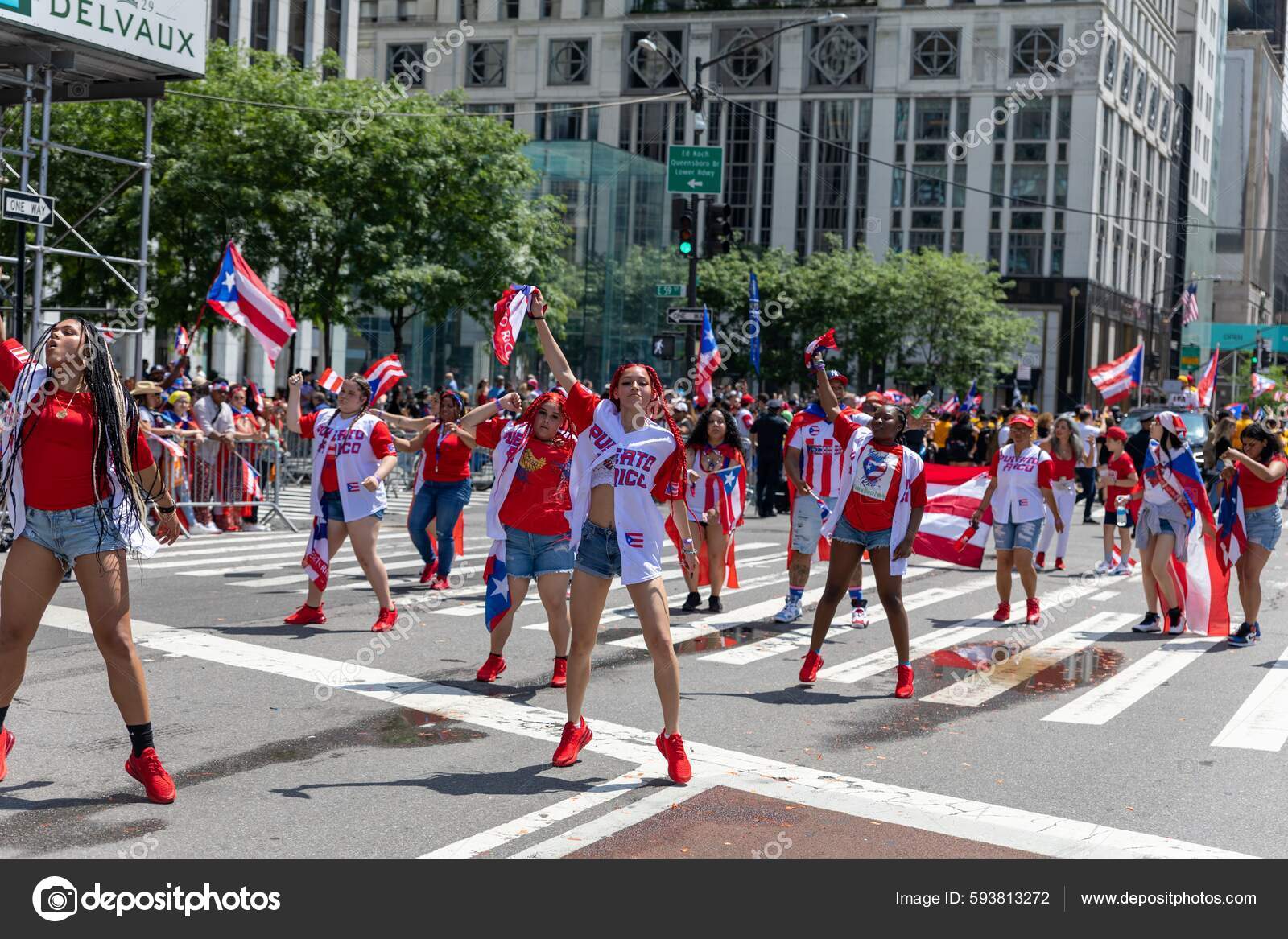 Large Crowd Celebrating Puerto Rican Day Parade 2022 Streets New ...