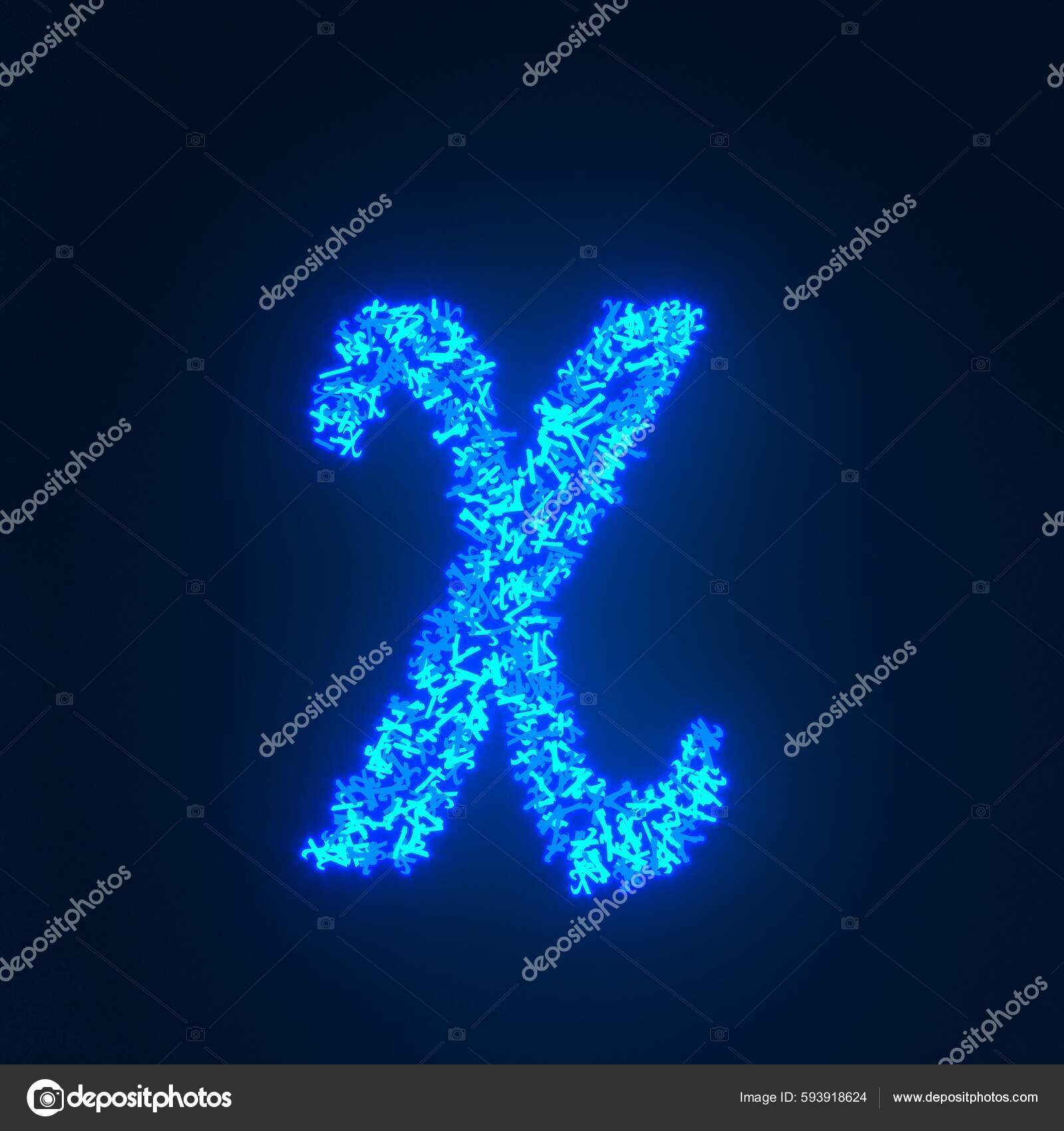Scattered Blue Neon Character Isolated Black Background — Stock Photo ...