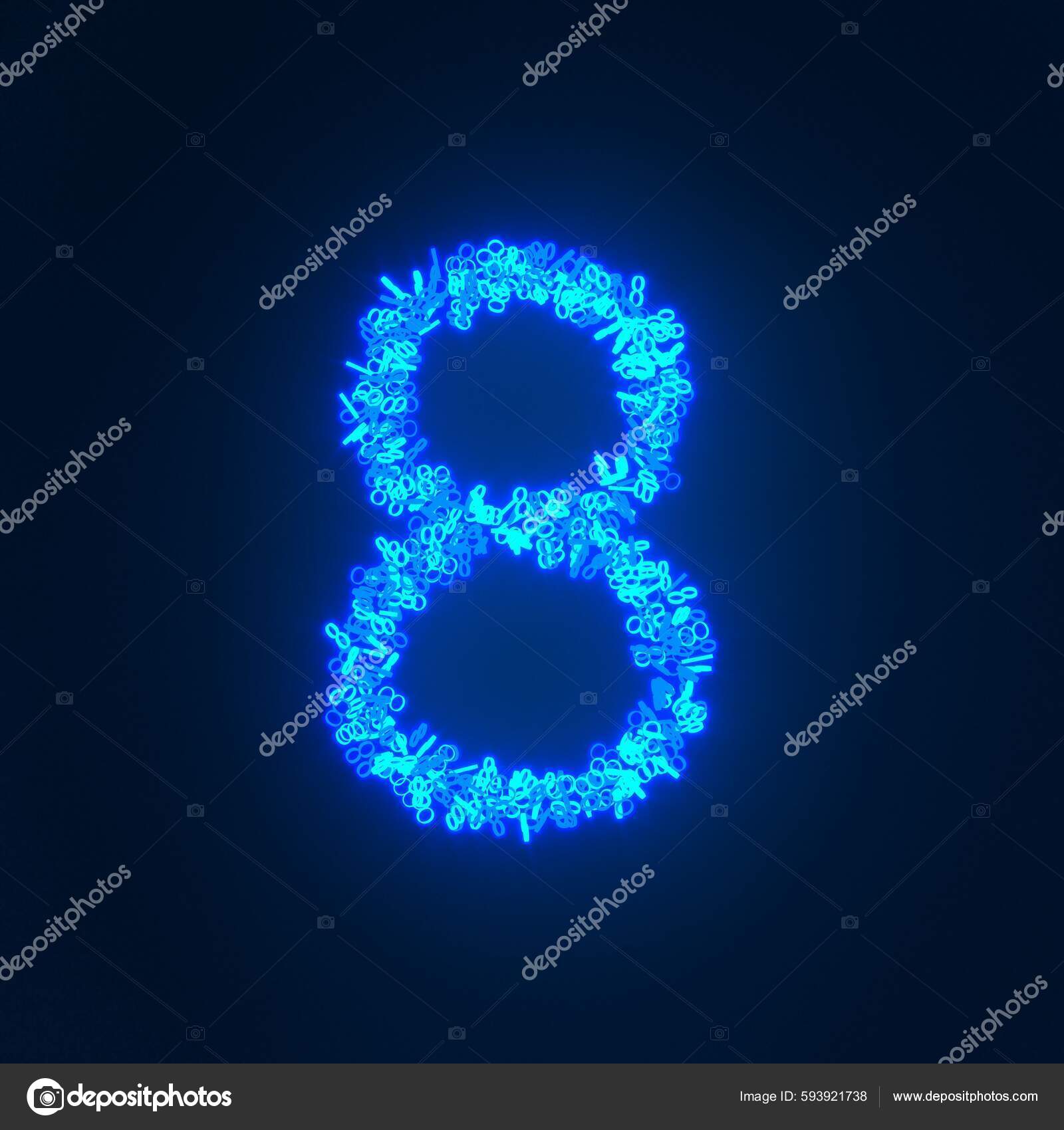 Scattered Blue Neon Character Isolated Black Background — Stock Photo ...