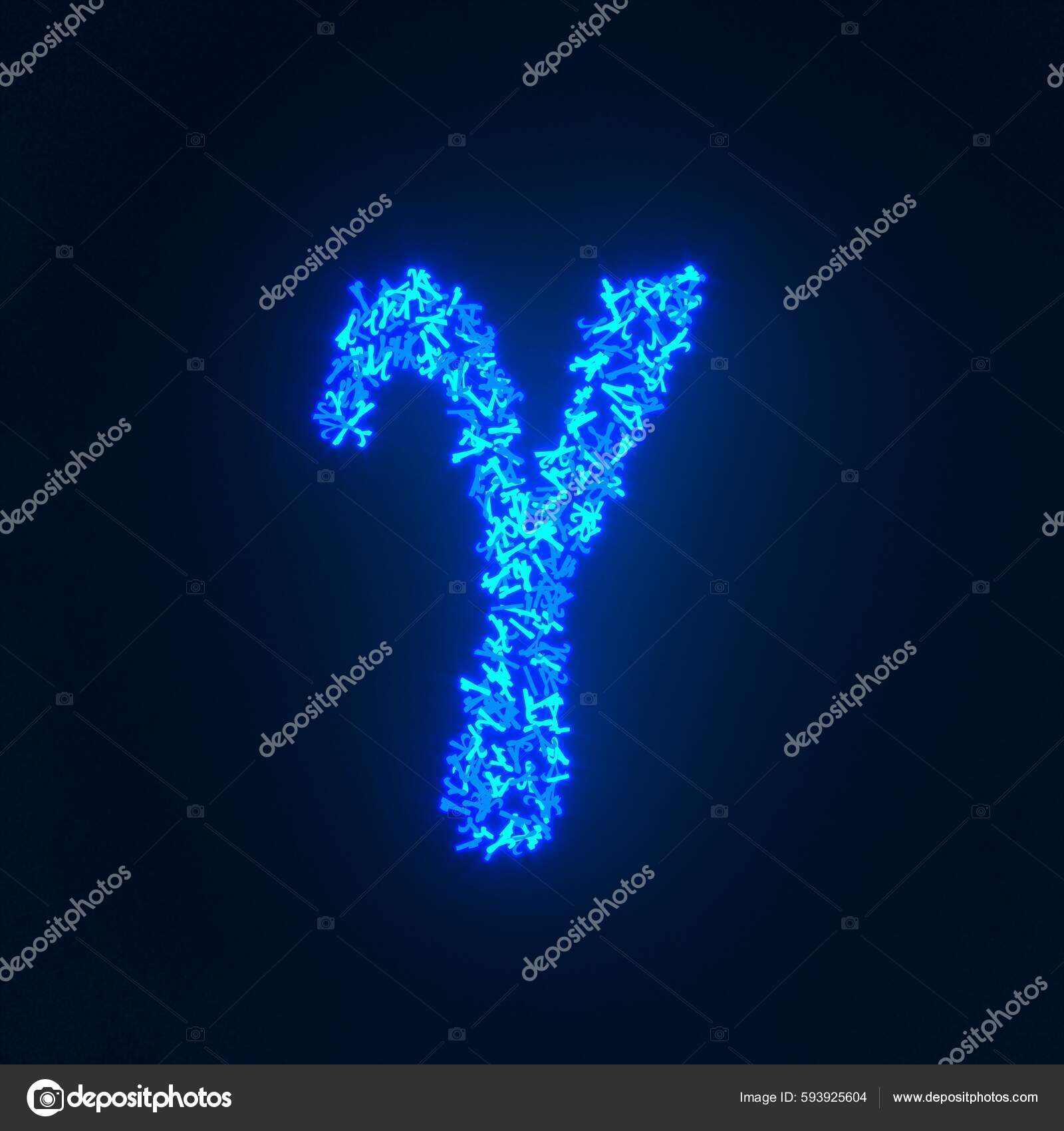 Scattered Blue Neon Character Isolated Black Background — Stock Photo ...