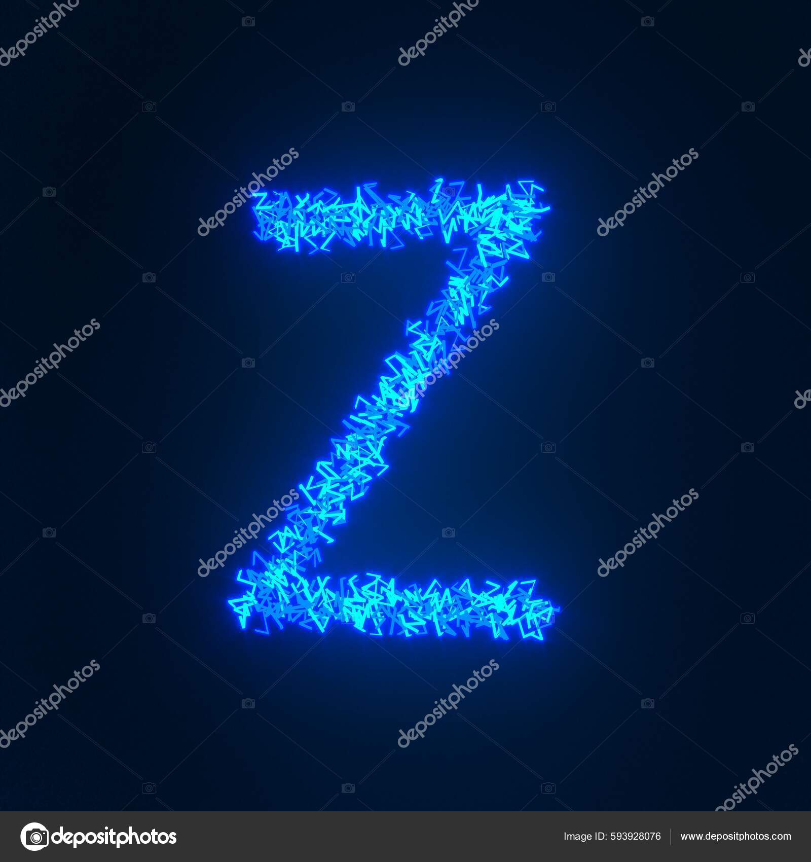 Scattered Blue Neon Character Isolated Black Background — Stock Photo ...