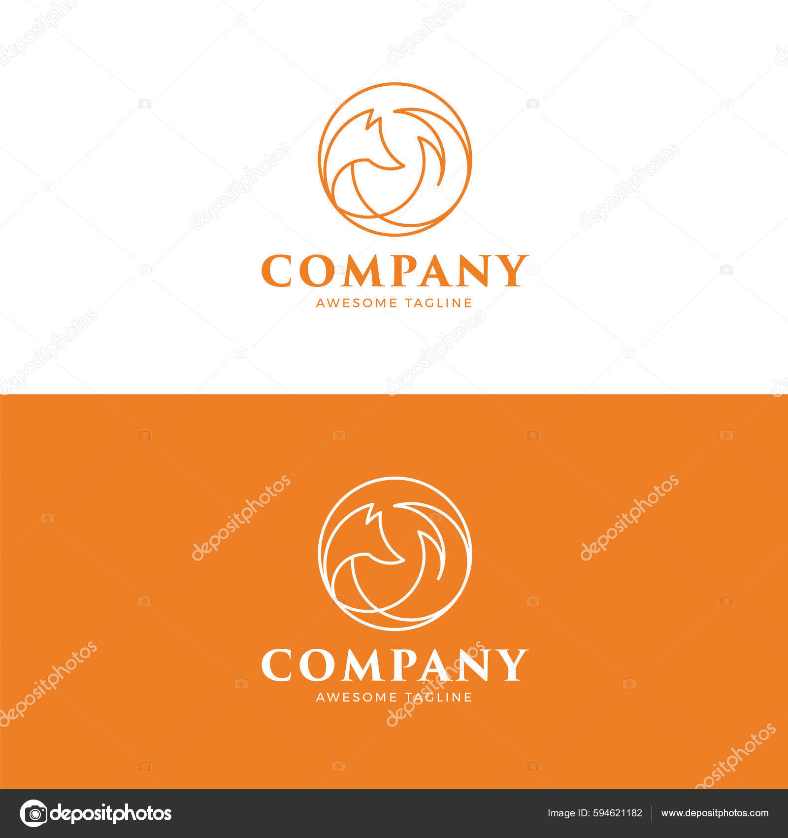 Monoline Style Logo Fox Head Tail Circle Editable Text Stock Vector by ...
