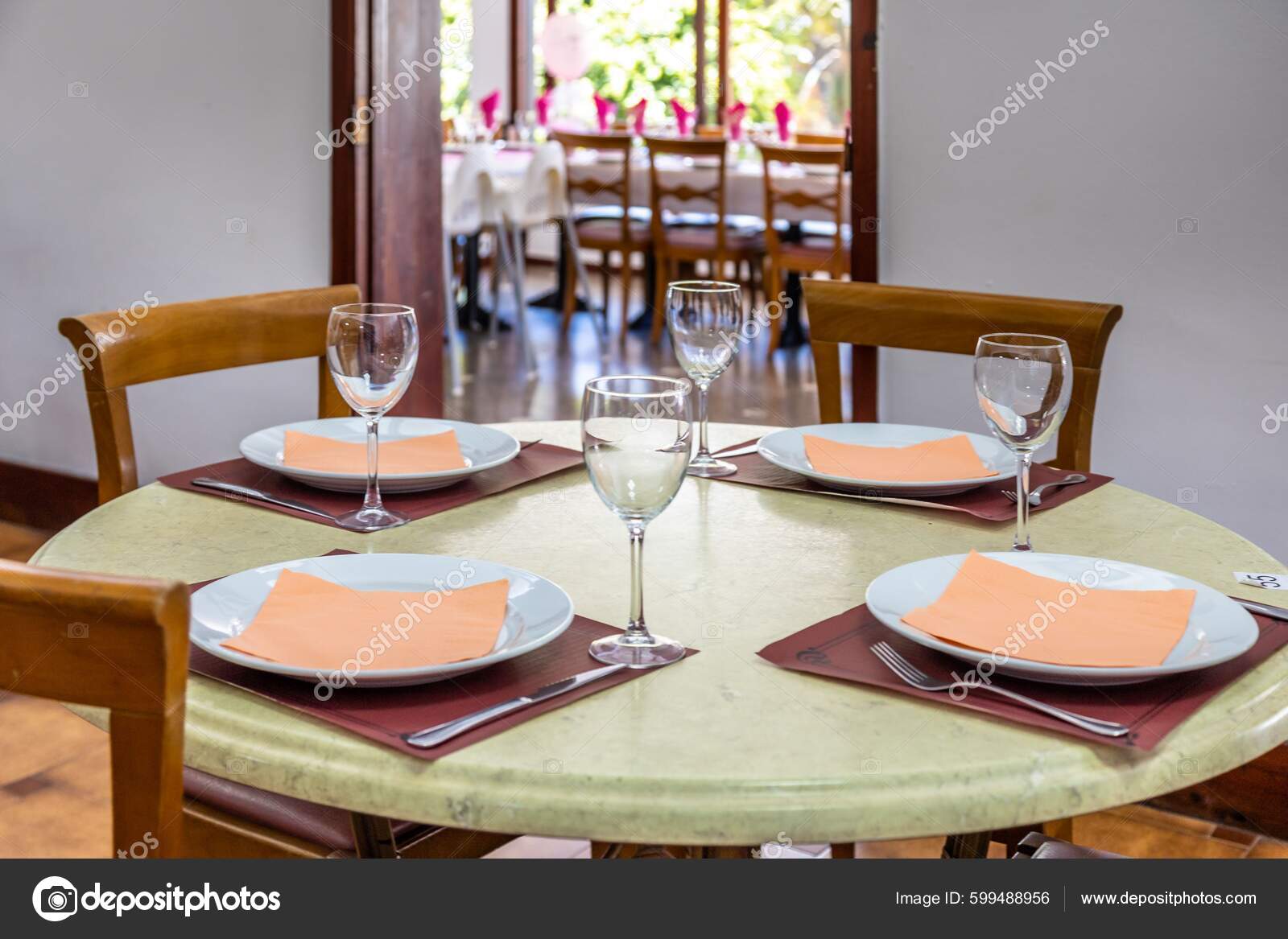 Dinner Table Arranged Plates Napkins Glasses — Stock Photo © wirestock ...