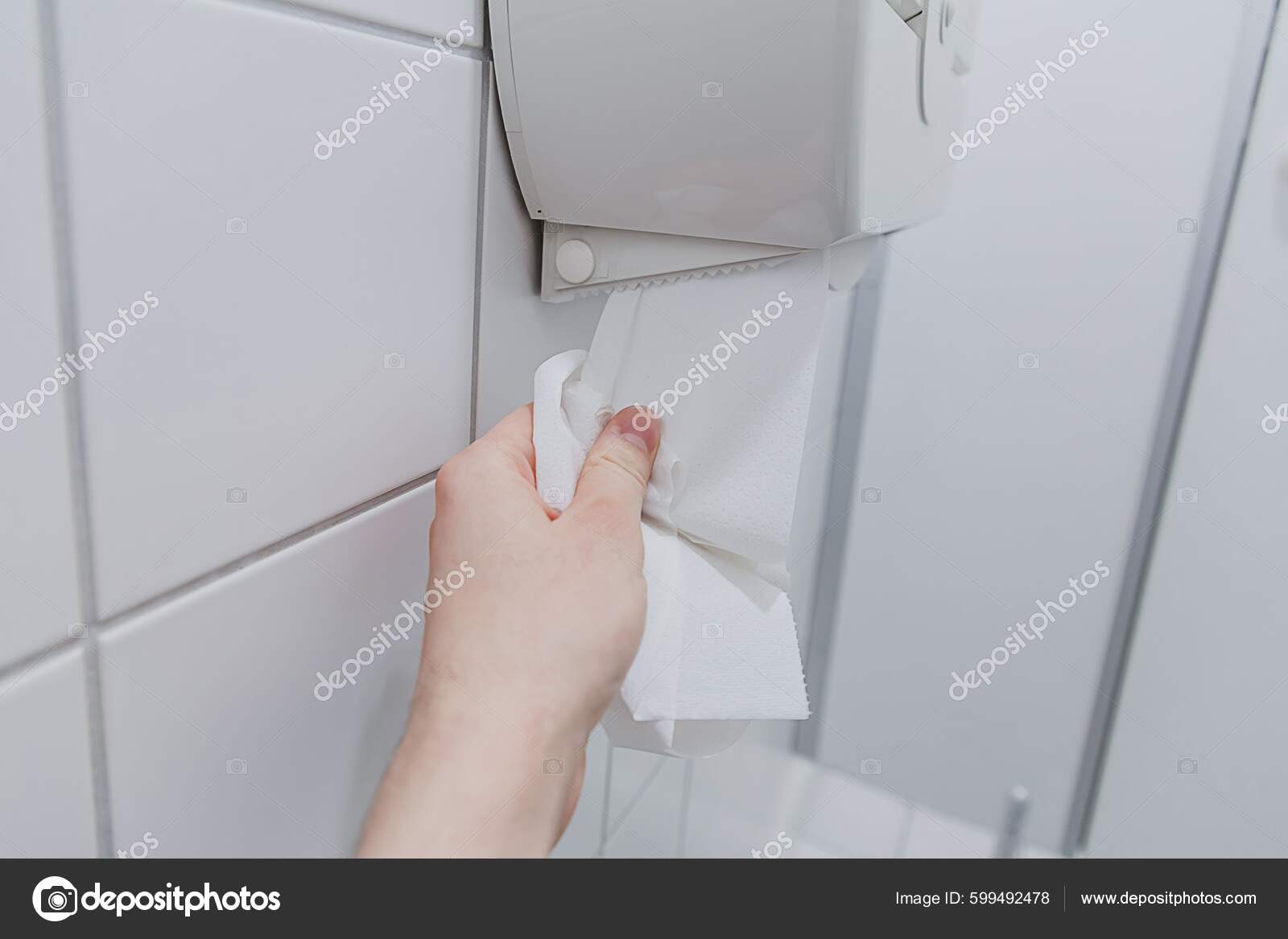Person Pulling Sheet Toilet Paper Public Restroom — Stock Photo ...
