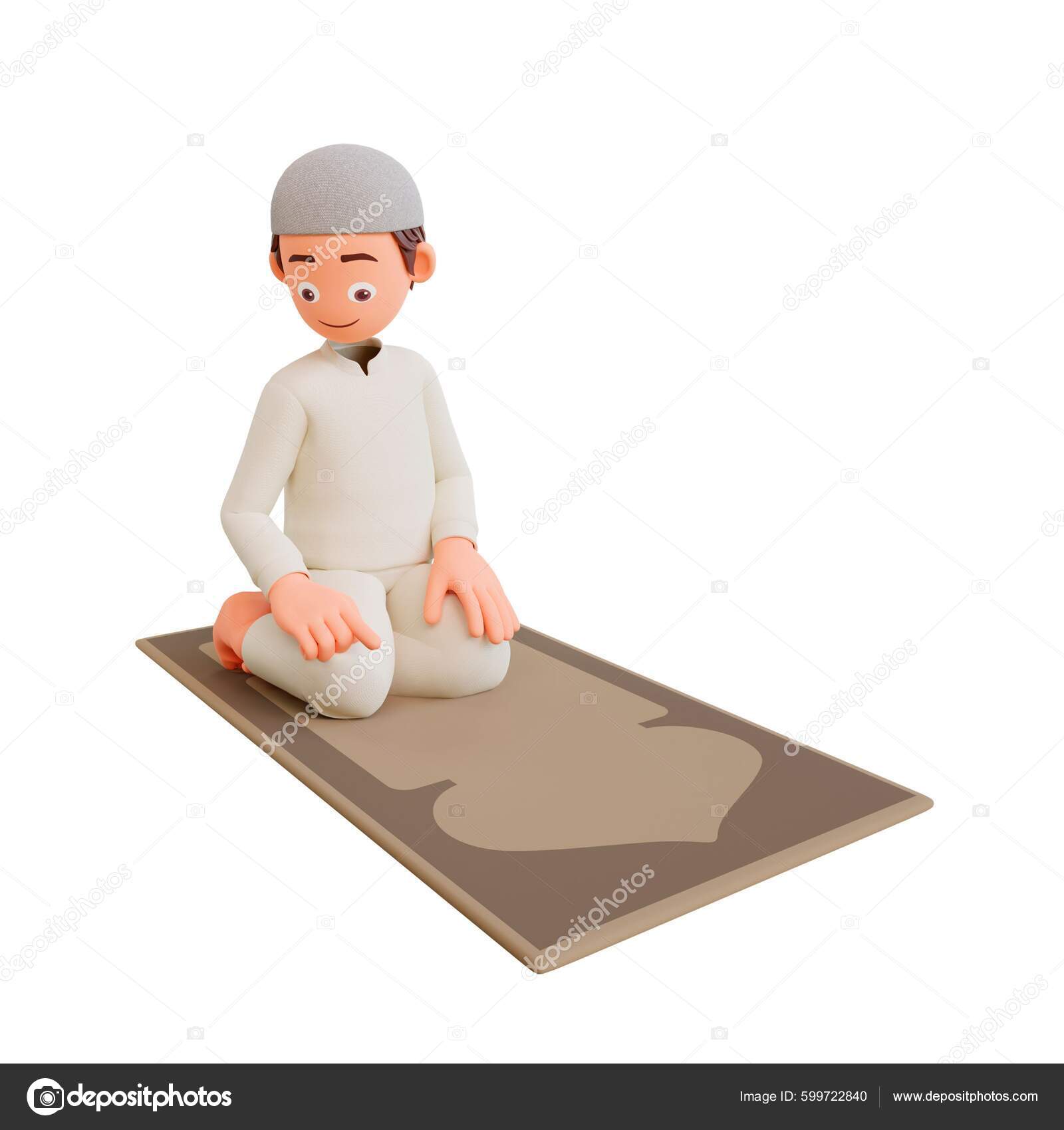 Rendering Muslim Boy Praying Rug Sujud Position Isolated White ...