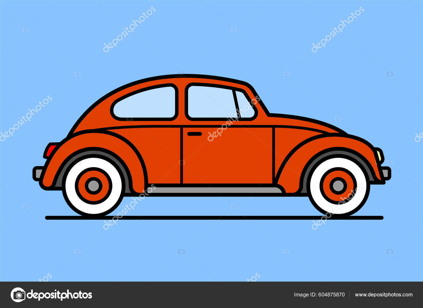 Classic Vintage Beetle Car Red Isolated Blue Background Vector Illustration Stock Vector by ...
