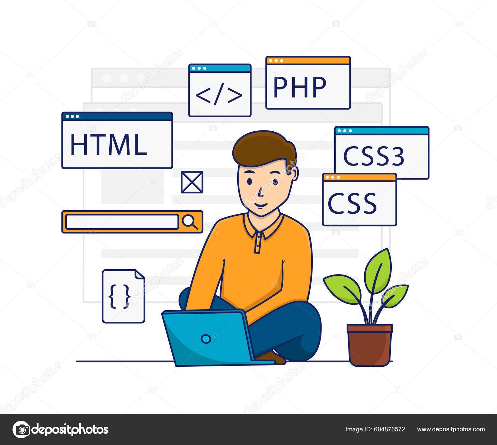Person Studying Programming His Blue Laptop Stock Vector by ©wirestock ...