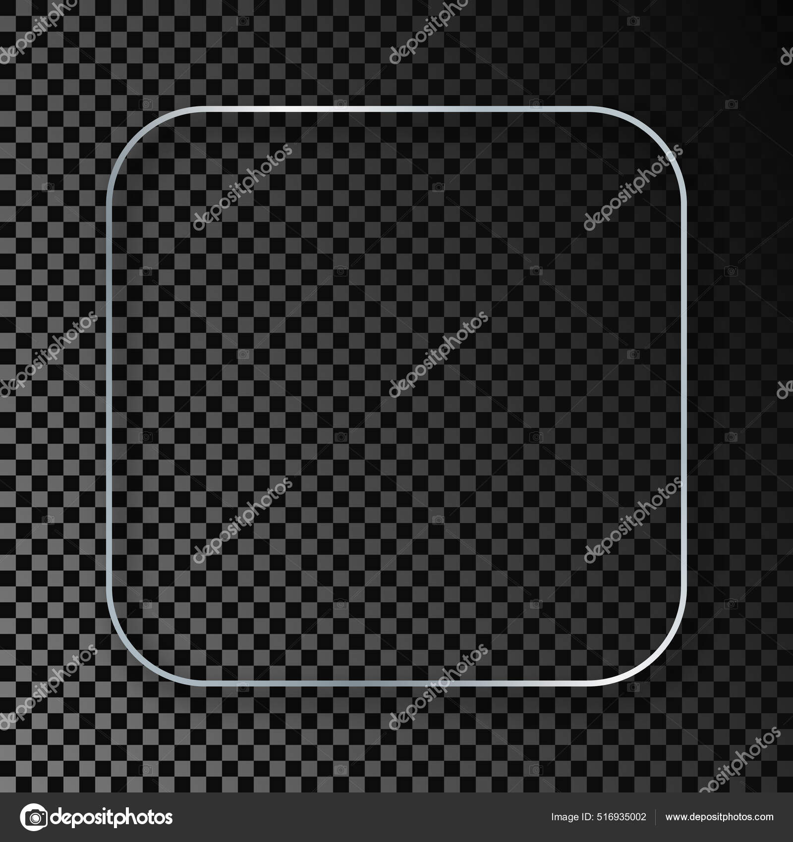 Silver Glowing Rounded Square Frame Shadow Isolated Dark Transparent ...