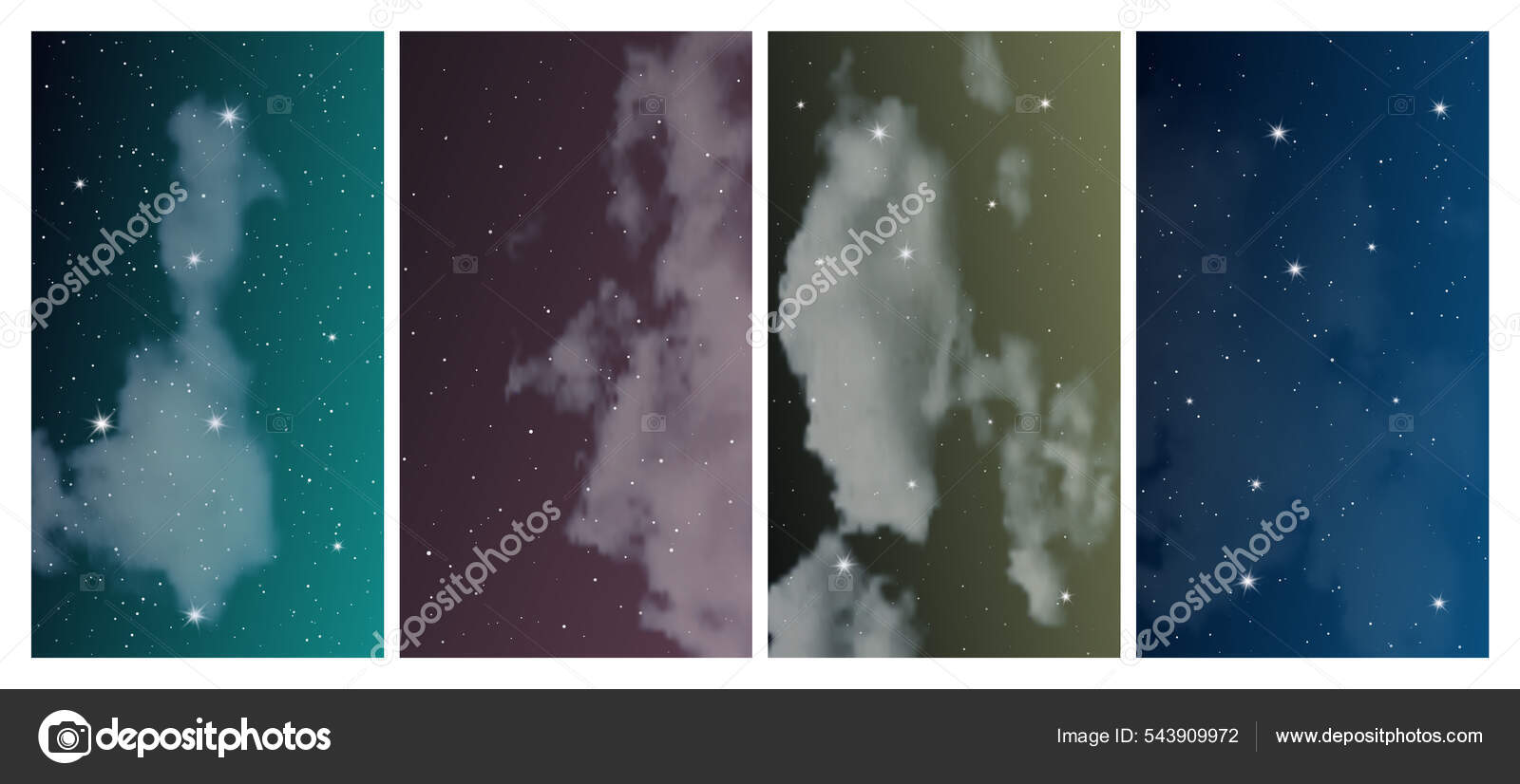 Night Sky Many Stars Set Four Abstract Nature Backgrounds Stardust ...