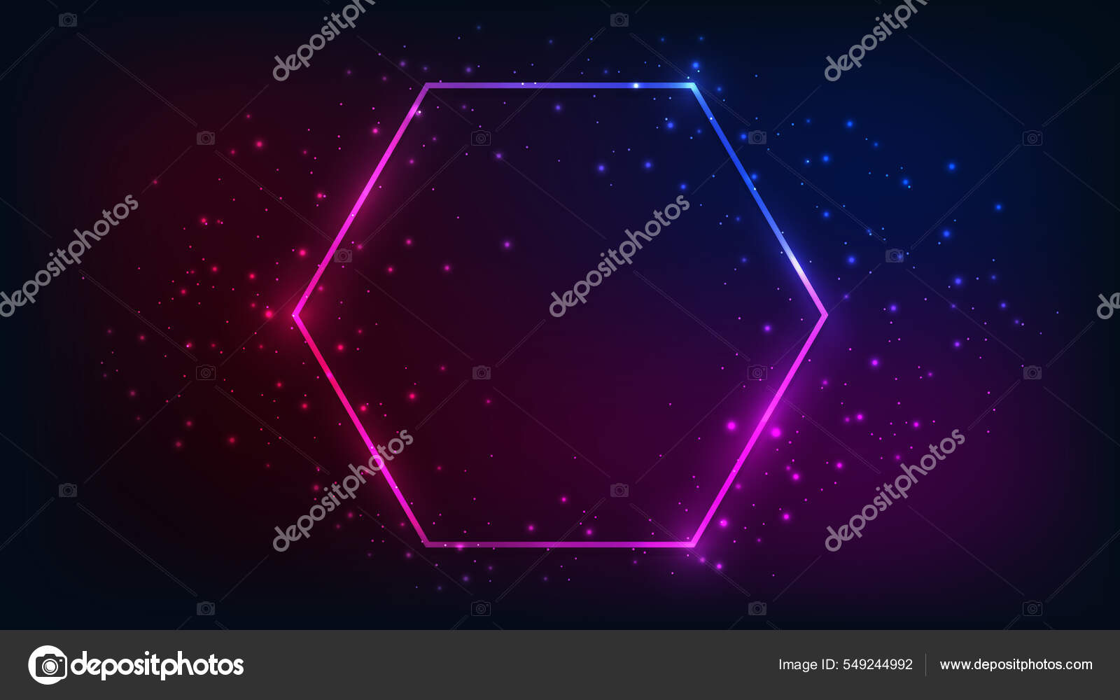 Neon Hexagon Frame Shining Effects Sparkles Dark Background Empty ...