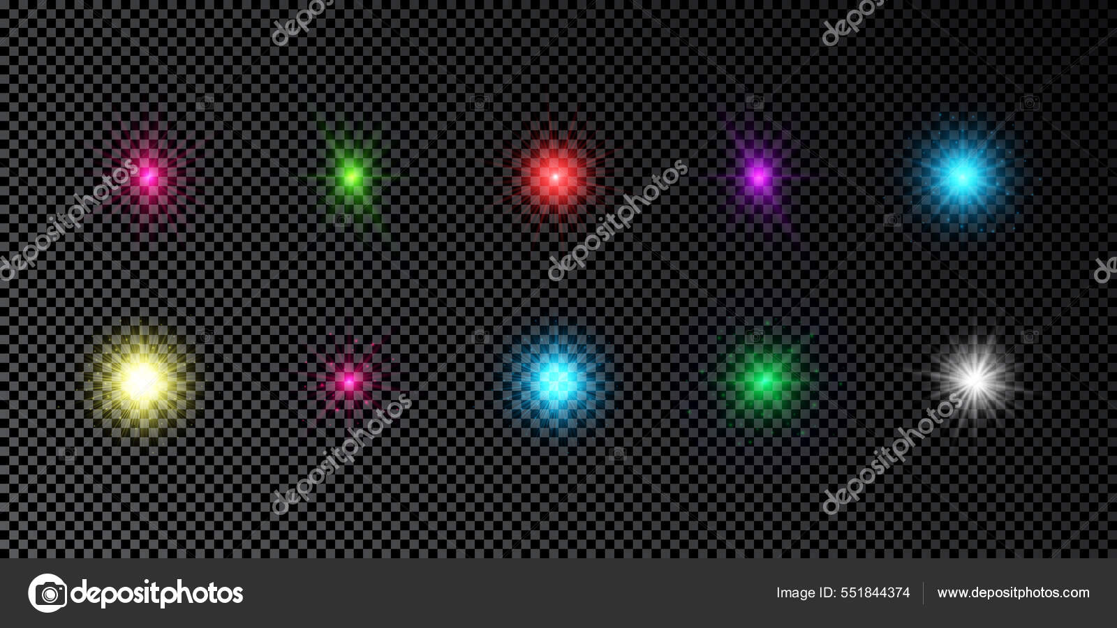 Light Effect Lens Flares Set Multicolor Glowing Lights Starburst ...