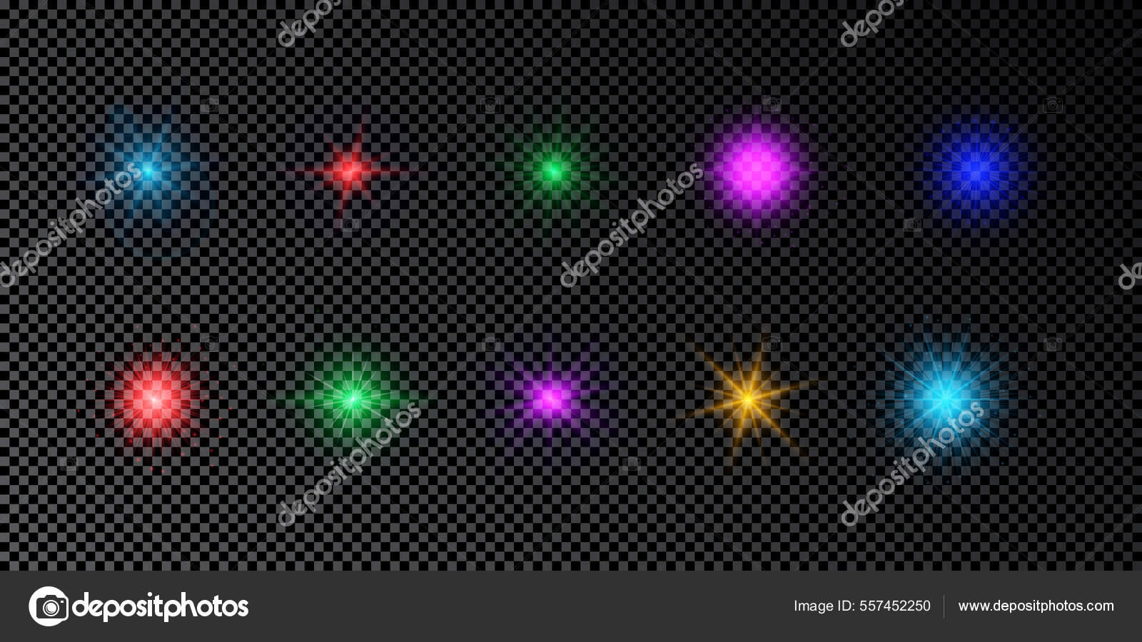 Light Effect Lens Flares Set Multicolor Glowing Lights Starburst ...